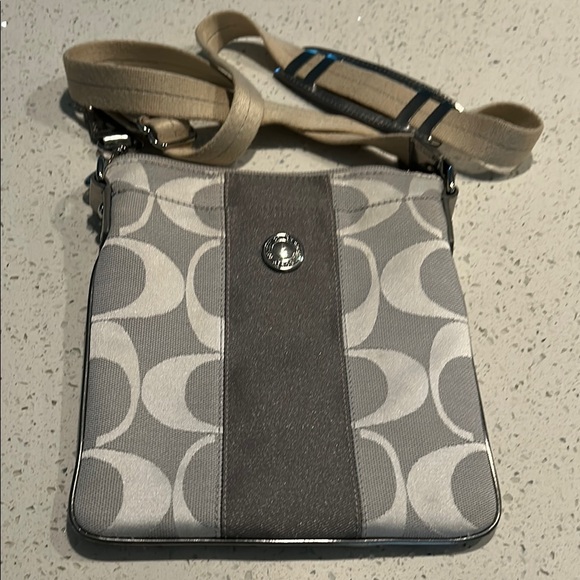 Coach | Bags | Coach Signature Gray And Cream Messenger Bag | Poshmark